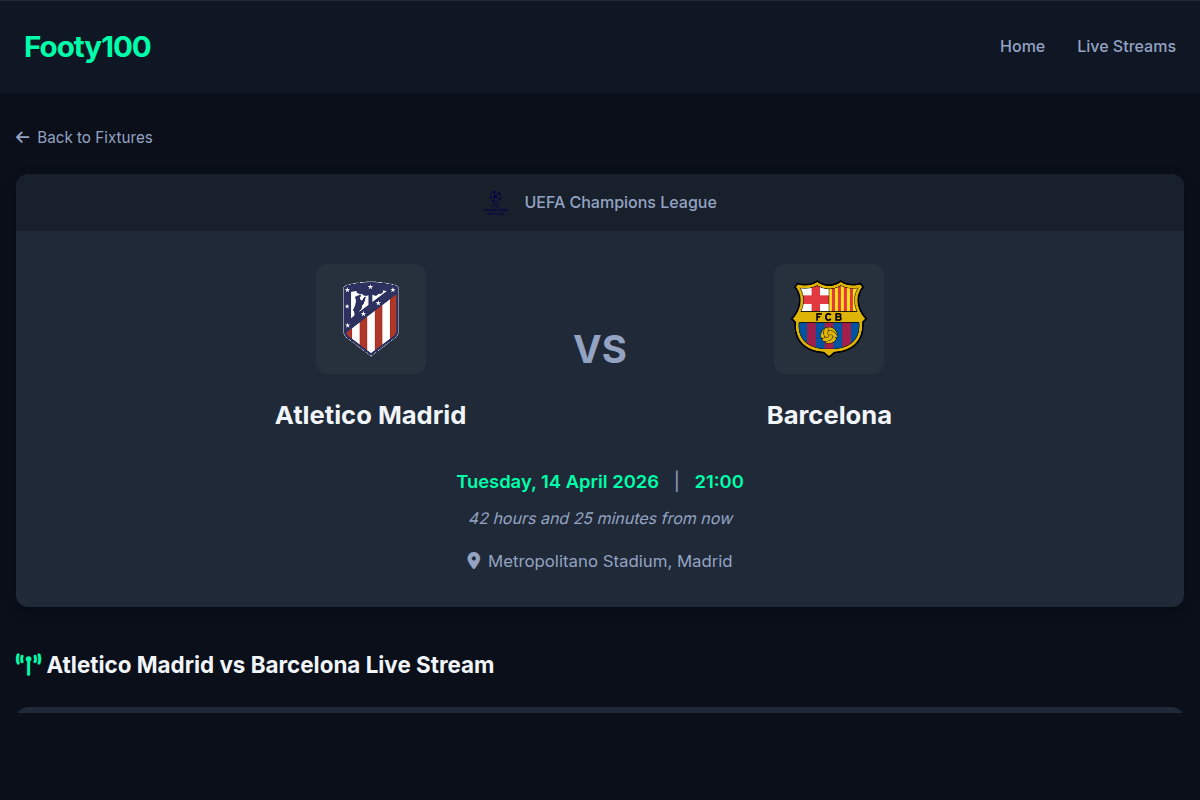 Watch Atletico Madrid vs Barcelona live stream - Footy100