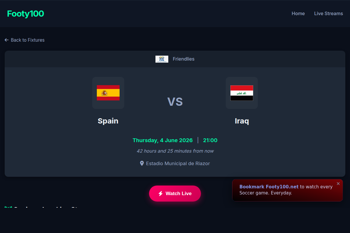 Watch Spain vs Iraq live stream - Footy100